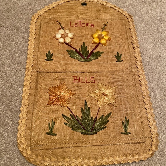 Accents | Vintage Handmade Letter Bill Holder Raffia Wicker Rattan ...